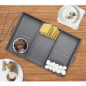 Webake Smores Tray with Food Tongs, Grey S'Mores Station Farmhouse S'Mores Bar Holder with Handles Rectangle Divided Metal Serving Tray