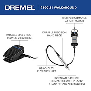 Dremel 9100-21 Fortiflex 2.5 Amp Flex Shaft Powerful Rotary Tool Kit- Hands-Free Speed Control for Precision Crafts & Projects, Detail Sander, Polisher, Engraver, Etcher