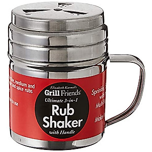 Elizabeth Karmel’s Adjustable Dry Rub Shaker with Holes for Medium and Coarse Grind Seasonings, Stainless Steel, 1-Cup Capacity