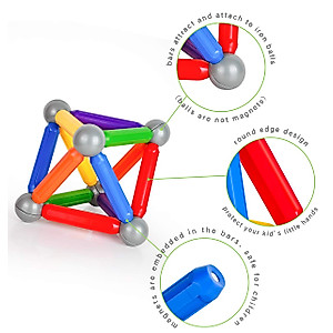 Bmag 46 PCS Magnetic Balls and Rods Set, Magnet Building Sticks Set, Building Blocks Tiles, STEM Stacking Toys for Kids,Juniors,Toddlers