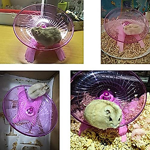 3 in 1 Hamster Water Bottle + Flying Saucer Exercise Wheel for Dwarf Hamster Mouse Rat Hedgehog (Pink)