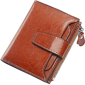 Lavemi Small Compact Women Wallet RFID Blocking Genuine Leather Bifold Purse with ID Windows(Brown)