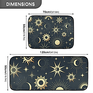 ZENWAWA Alchemy Star Moon Sun Anti Fatigue Kitchen Mat 2 Pieces Set Cushioned Kitchen Rug Waterproof Non Slip Comfort Standing Padded Floor Rugs