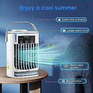 Portable Air Conditioner Fan, Small Air Conditioner Cooling Fan with 3 Fresh Wind Speeds and Handle, Personal USB Rechargeable Air Cooler, for Car Bedroom Office Home Tent Camping