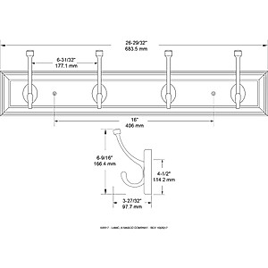 Liberty 129846 27-Inch Galena Hook Rail/Coat Rack with 4 Pilltop Hooks, Honey Maple and Statuary Bronze