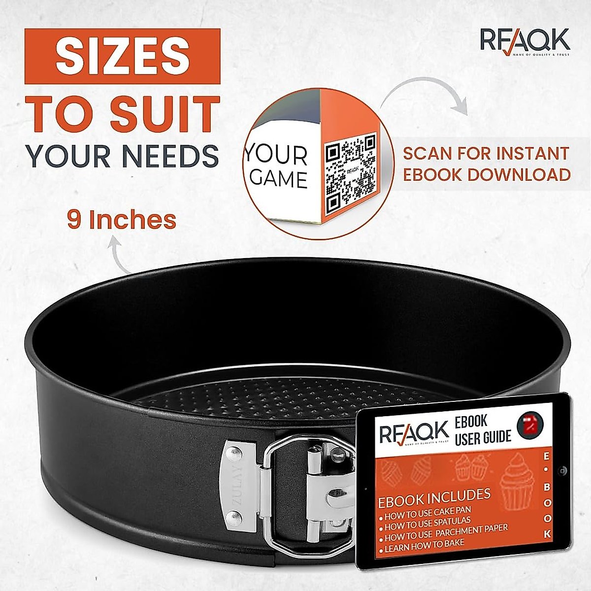 RFAQK Non-Stick 9 Inch Springform Pan - Spring form Pan for Cheesecake with Removable Bottom, Bonus Icing Spatula with 30 Pcs Parchment Paper & Recipe E-Book - Ideal for Baking Cakes, Pizzas, & More!