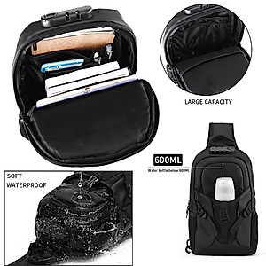 Xinteorao Anti Theft Sling Bag for Men Waterproof Crossbody Shoulder Bag Backpack with USB Charging Port Black