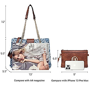 Dasein Hobo Handbag Vegan Leather Tote Chain Shoulder Purse for Women Satchel Bag With Matching Clutch (Jean)