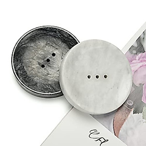 Tahit Round Genuine Marble Soap Dish, Real Stone Facial Sponge Tray with Drain, Natural Stone Soap Dishes Holder for Bathroom Shower Kitchen Sink (Black)