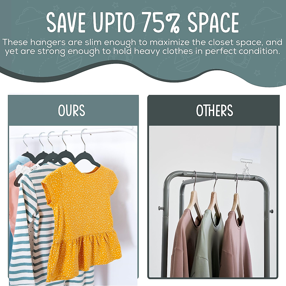 TechZoo 50 Premium Kids Velvet Hangers - 14" Inch Non-Slip Kids Hangers - Ultra Slim Space Saving Children Hangers - 360°Swivel Hook, Strong & Durable Kids & Preteen Hangers - Black