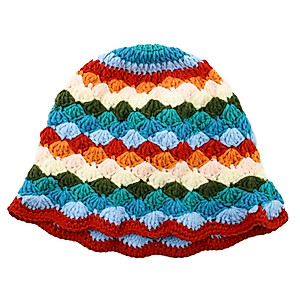 Crochet Bucket Hat Women Trendy Knit Floral Floppy Cap Cute Boho Flower Handmade Beanies Outdoor Boho Travel Fishing Hat