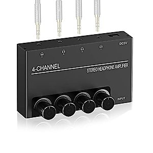 ZUKVYE 4 Channel Headphone Amplifier Stereo Audio Amp, Ultra-Compact Portable Headphone Splitter w/4 3.5MM Headphones Output Jack and 3.5MM Audio Input