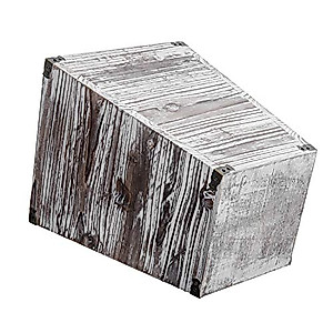 Liry Products Rustic Torched Wood Square Waste Basket Farmhouse Style Recycle Bin Trash Can Decorative Metal Brackets Whitewashed Wooden Garbage Container Ash Holder Bedroom Living Room Home Office
