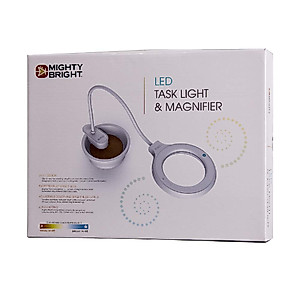 The Original Mighty Bright LED Task Light and Magnifier Lamp, Clip-On or Free-Standing, Color-Adjustable (Warm Eye-Care Light to Bright White), 2X Magnifier w/ 5X Bifocal, Touch-Activated, Dimmable
