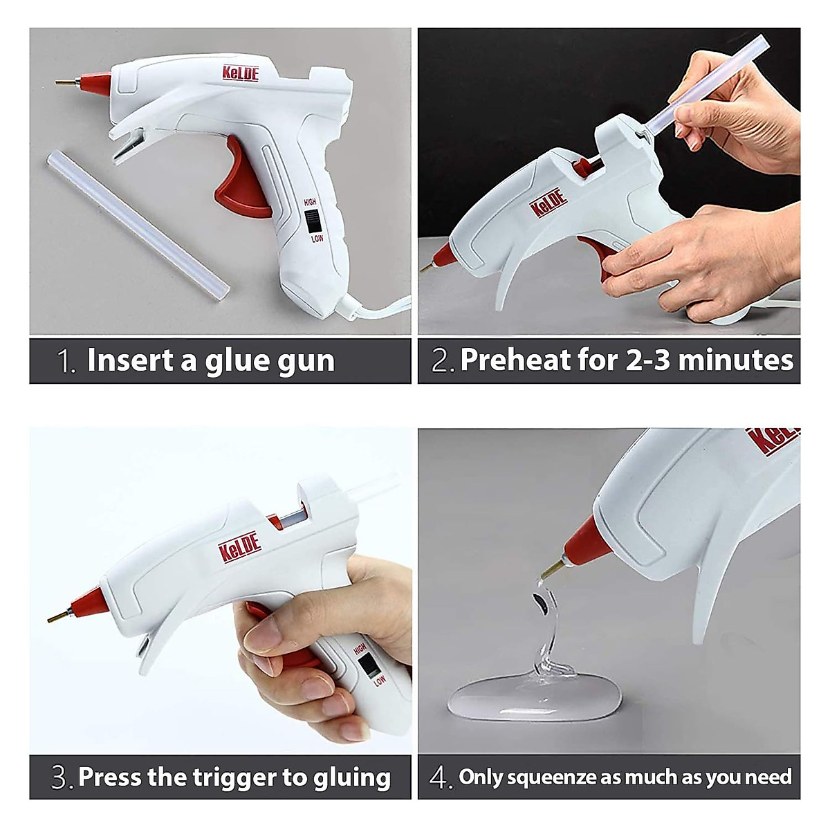 KeLDE Long Fine Tip Hot Glue Gun Kit With 25pcs Glue Sticks, 20W Adjustable Dual Temp Melting Glue Gun for DIY Handcraft, Precision Projects, Repairing