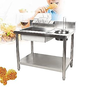 Breading Table Fried Food Prep Station, Commercial Manual Station Stainless Steel Fried Chicken Breading Prep Station (Silver)