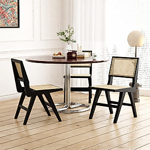 Accent Chair Dining Chairs Set of 2, Solid Wood Frame Boho Rattan Chair, Mid Century Modern Accent Chairs for Living Room Bedroom Dining Room Kitchen(Black)