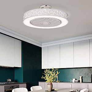 Ceiling Fan Light, Enclosed Round LED Dimmable Ceiling Lighting Fan with Invisible Blades,Semi Flush Mount Low Profile Fan W/Remote Control for Bedroom Office Living Room Children's Room 110V