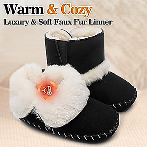 HONGTEYA Baby Snow Boots with Fleece Fur Inner, Baby Girl Booties with Anti Slip Rubber Hard Sole, Toddler Boots Shoes for Boys Girls 0-24 months Warm Winter Infant Newborn Crib Baby Shoes