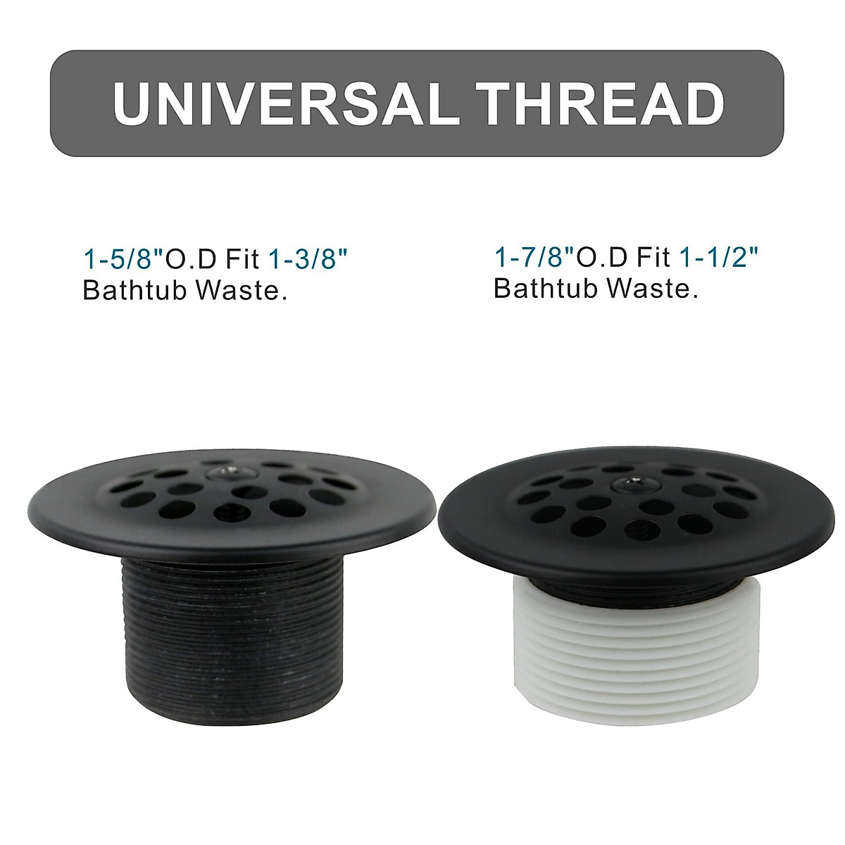 Matte Black Trip Lever Tub Trim Kit Set with 2-Hole Overflow Faceplate,Welsan Trip Lever tub Drain with Strainer, Universal Fine Replacement Overflow and Matching Screws?No Putty Installation?Black?