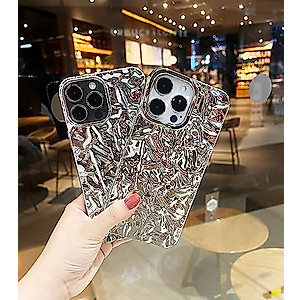 IAIYOXI Compatible with iPhone 13 Pro Max Glitter Case, Cute Fashion Bling Glitter Silver Tin Foil 3D Pleats Design for Women Girls with Soft Silicone, Shockproof Soft Case Cover for iPhone 14 Pro Max