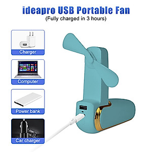 ideapro Pocket Handheld Fan Mini Portable Fan with Lanyard, 2000 mAh USB Rechargeable Mini Fan, Batteries Operated Handheld Fan with 3 Speeds Power Bank Flashlight Function for Home Outdoor Travel
