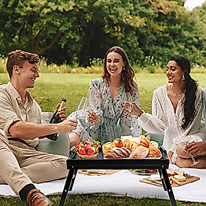 Mayyol Breakfast Bed Tray for Eating - Height Adjustable Raised Food Table - Bamboo Serving Tray on Lap Sofa - Portable Snack Platter with Folding Legs Ideal for Bedroom, Picnic - Black