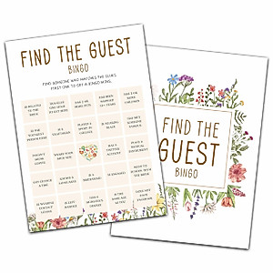 KFNER Wildflower Wedding Shower Games, Find The Guest Bingo Bridal Shower Games Cards, Spring Flowers Bachelorette Party Game Ideas, Engagement Party Supplies & Activity, Set of 30 Cards -A09