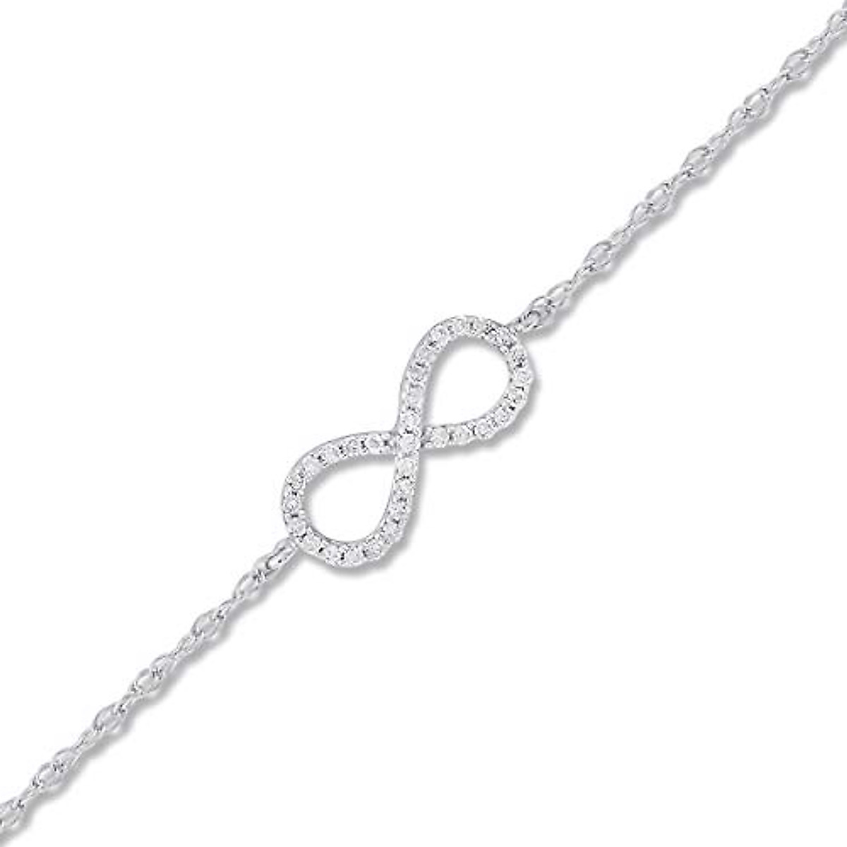 1/10 Carat Diamond Infinity Bracelet for Women in 14k White Gold Adjustable 7 to 8 Inches (H-I, I1-I2, cttw) Spring Ring by Belantina