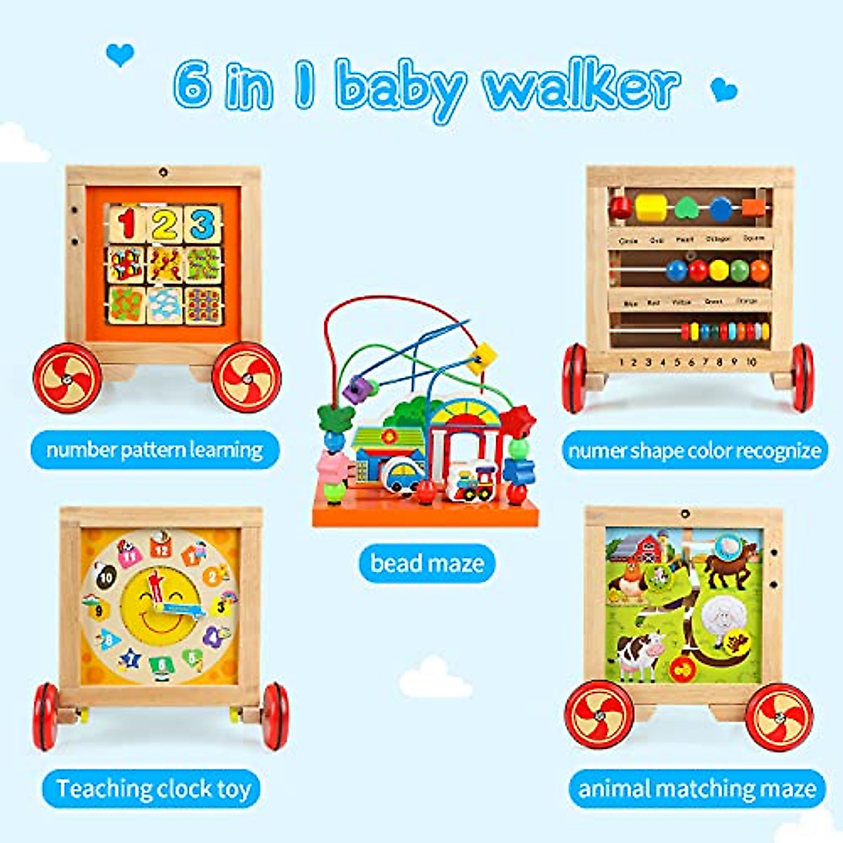 Gemileo Wooden Activity Cube Baby Push Walker for Kids Baby One 1, 2 Year Old Boy Gifts Toys Developmental Toddler Educational Learning Boy Toys 12-18 Months Bead Maze, First Birthday Gifts