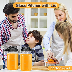 UYEIKMLOP 32 OZ Mason Jars with Lid, Glass Pitcher Double Leak Proof with Pour Spout Handle, 2 Quart Wide Mouth Breast Milk Pitcher for Fridge, Creamer Container for Coffee, Sun Tea(Black,2 Pack)