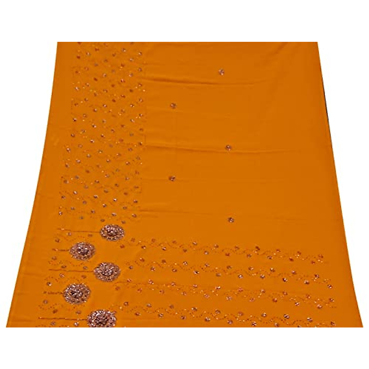 Peegli Indian Vintage Orange Georgette DIY Fabric Traditional Dress Material Sequins Textile