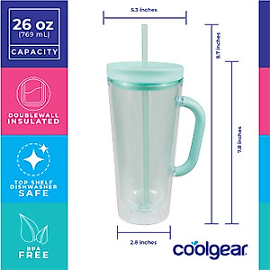 COOL GEAR 3-Pack 26 oz Spritz Tumbler with Straw and Handle | Pressure Fit Lid, Colored Re-Usable Tumbler Water Bottle with Straw and Handle - Blueberry Pack