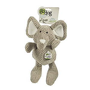 goDog Checkers Elephant Squeaky Plush Dog Toy, Chew Guard Technology - Gray, Large