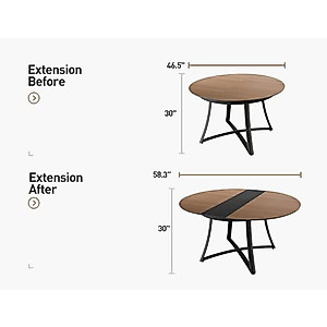 Acanva Extension Oval/Round Dining Table for 6, Expandable Butterfly Leaf & Sturdy Base, Suit for Kitchen, Living Room & Apartment, 46.5”W(+11.8) x 46.5”D x 30.1”H, Light Oak/Black