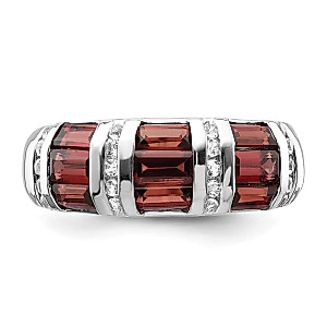 IceCarats 925 Sterling Silver Baguette Red Garnet White Topaz Ring Gemstone Band Size 6