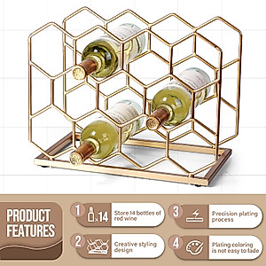 Drincarier 14 Bottle Countertop Wine Rack - Freestanding Modern Gold Metal Wine Rack - Tabletop Wine Holder Stand for Cabinet, Pantry, Wine Bottle Storage…