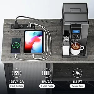 Zarler Bar Table Cabinet with Power Outlet and Light, LED Wine Bar Stand for Liquor and Glasses, Metal Home Mini Bar with 4-Tier Storage (Dark Grey), 13.4″D x 47″ W x 29.5″H, WBC001