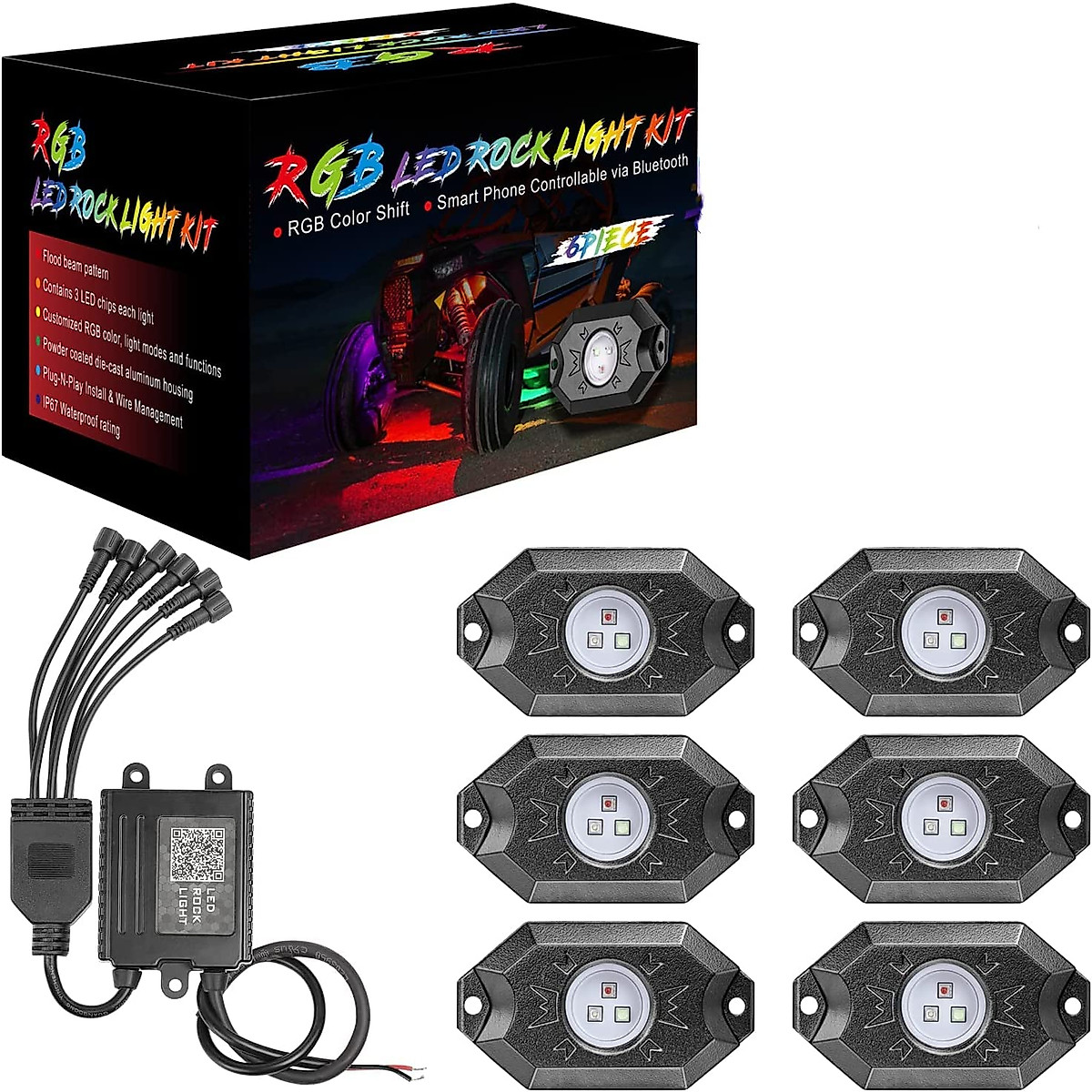 Rock Lights Extension Wire, Teochew-LED 9.8FT Extension Cable for RGB Rock Lights 4 & 6 & 8 & 12 Pods Underglow Rock Light Kits Extension Cord Wheel Well Lights Extension Cable Wire