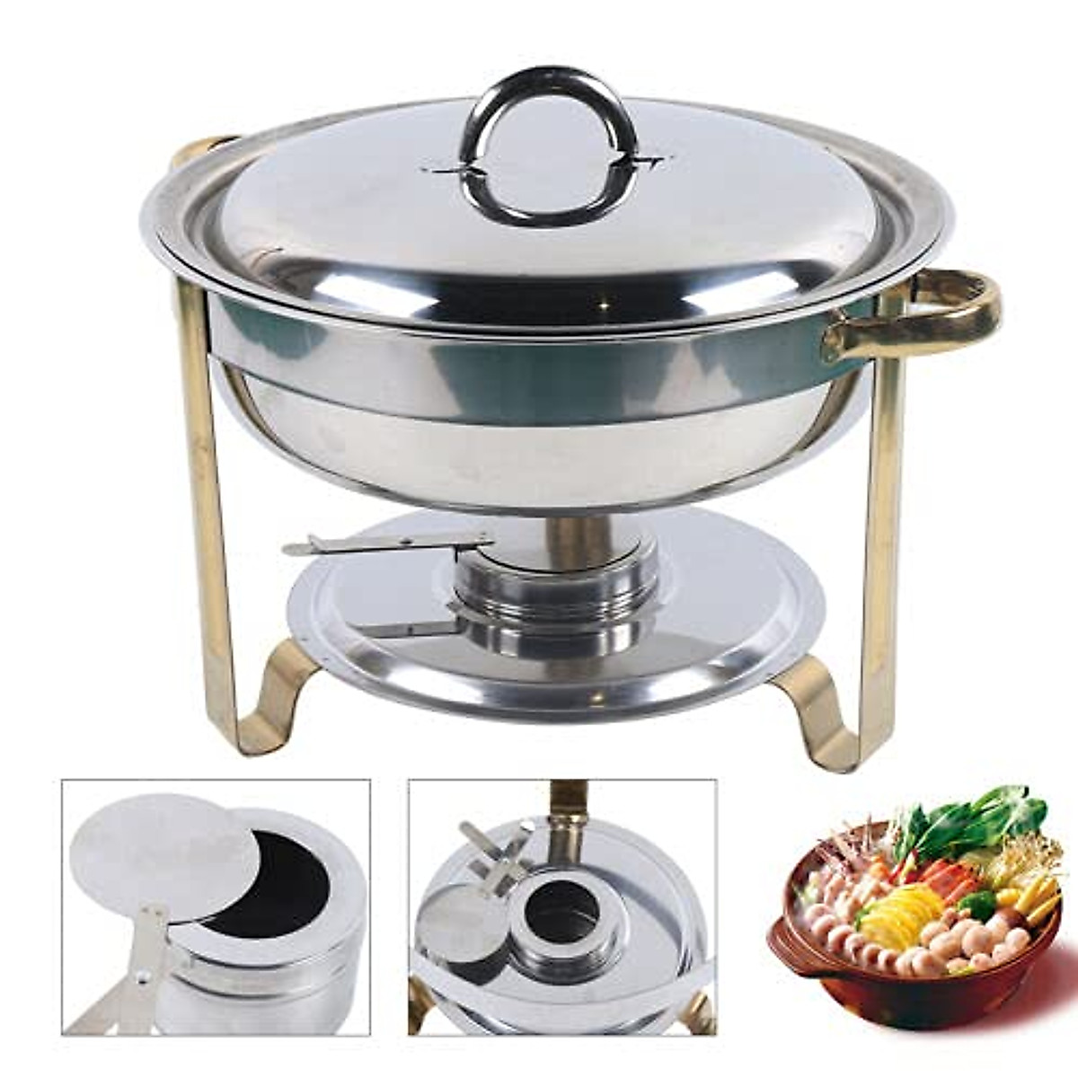 Chafing Dish Buffet Set, Stainless Steel Chaffing Server Set, 4L Large Capacity Chaffing Warming Tray, Round Buffet Warmer Set for Brunches, Catering, Parties, Wedding
