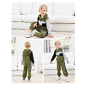 itkidboy Toddler Baby Boy Clothes Long Sleeve Hooded Pullover Striped Sweatshirt + Pants 2Pcs Outfits 18M-6T Set