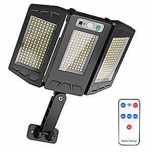 Ceena Outdoor Solar Lights with Romote, IP65 Waterproof Motion Sensor Solar Street Light, 384LEDs 2000lm Super Bright Security Pole Light for Front Door, Patio, Street, Backyard, 1 Pack