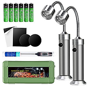 Chrider Grill Lights for BBQ, Outdoor Magneic Grill Light 360 Degree Flexible Gooseneck, Water & Heat Resistant, Magnetic Base LED Barbecue Light (Included Batteries + Meat Thermoneter) – 2 Pack