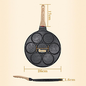 Bobikuke Nonstick Pancake Pan, Smiley Face Pancake Frying Pan, 7 Holes Mini Pancake Maker for Kids 10.4 in, Gas only - Black