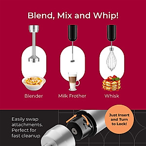 Mueller Ultra-Stick 500 Watt 9-Speed Immersion Multi-Purpose Hand Blender Heavy Duty Copper Motor Brushed 304 Stainless Steel With Whisk, Milk Frother Attachments