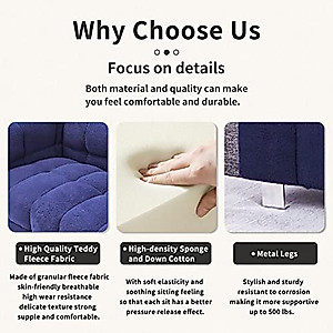 Dolonm Modern Sofa Couch with Metal Legs Upholstered Tufted 3 Seater Couch with 2 Pillows Decor Furniture for Living Room, Bedroom, Office, 80 Inch Wide (Blue-Teddy)