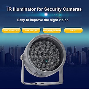 ASHATA IR Illuminator, 48 LEDs Night Vision IR Infrared Light for Security Camera CCTV and IP Camera, 60 Degree Wide Angle, Waterproof, Illuminating Distance of 16 to 66ft, Auto Light on Sensor