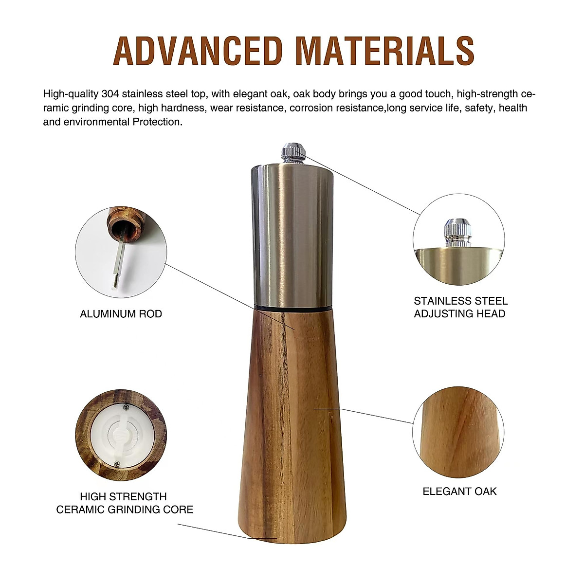 Salt and Pepper Grinder Set,Stainless Steel Manual Salt and Pepper Mill,Adjustable Thickness,Suitable For Kitchen,Barbecue,Picnic,2 Packs