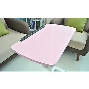 Qiveno Mobile Laptop Table, Standing Desk, Angle & Height Adjustable Rolling Laptop Desk Cart Over Bed Folding Portable Table for Hospital Home Office Pink