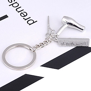Meiligo® Fashion Woman Hairdresser Scissors Comb Stylist Key Chain Jewelry Pendant Hair Stylist Dryer Charm Necklace Set (Key Chain)
